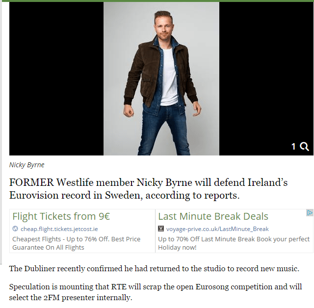 IRELAND : Nicky Byrne Reported To Be Representing Ireland At Eurovision ...